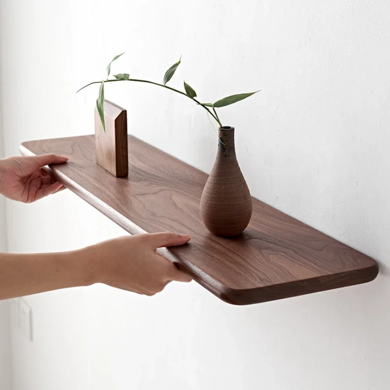 Creative-Black-Walnut-Wall-Shelf-Solid-Wood-Storage-Rack-for-Living ...