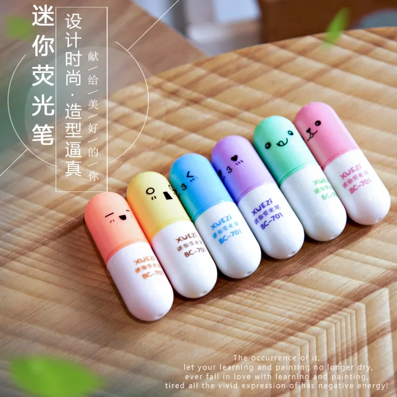 6-Pcs-lot-Capsules-Highlighter-Pen-Cute-Pill-Highlight-Marker-Color ...