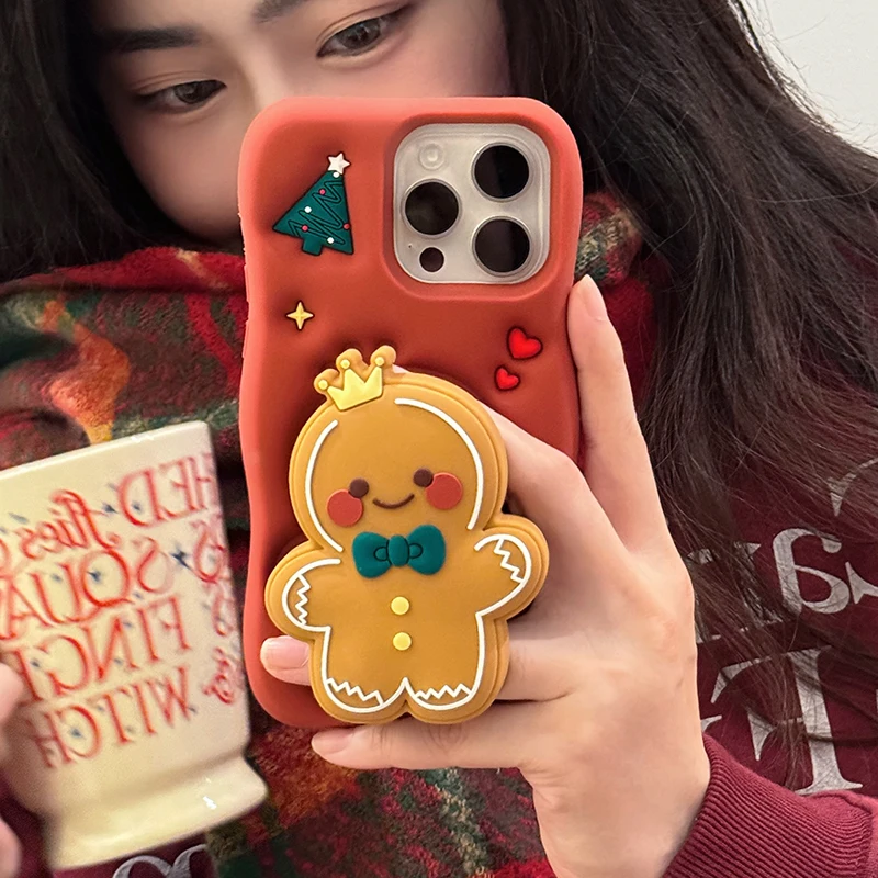 Red Christmas Gingerbread Man Folding Bracket Case For iPhone 11 12 13 ...