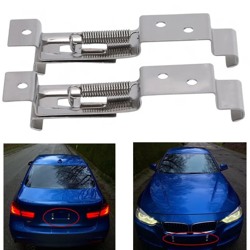 2Pcs-Car-License-Plate-Spring-Loaded-Stainless-Steel-Bracket-cars-Frame ...