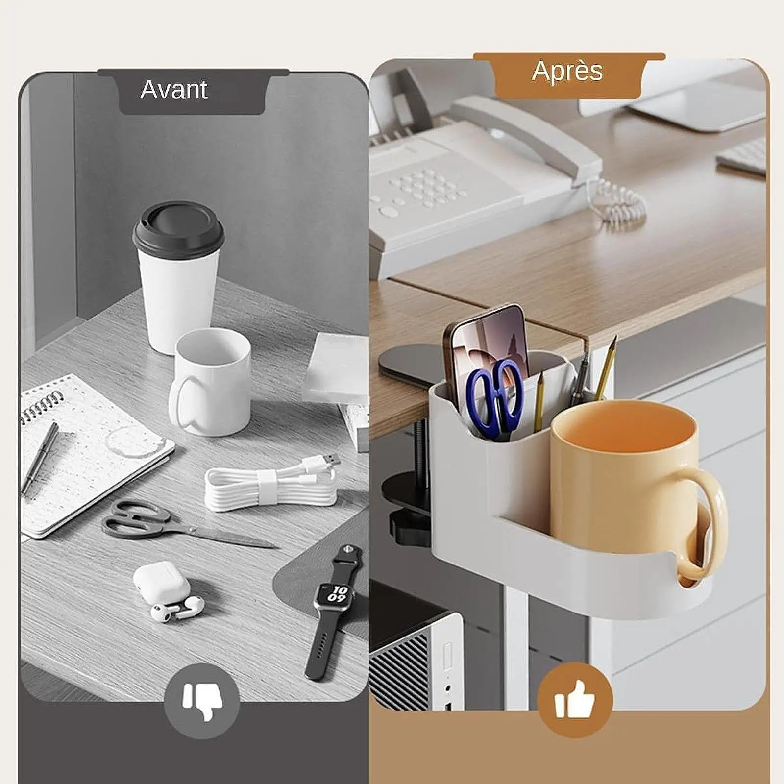 Desk Cup Holder Storage Box Adjustable Desk Edge Cup Organizer Water ...