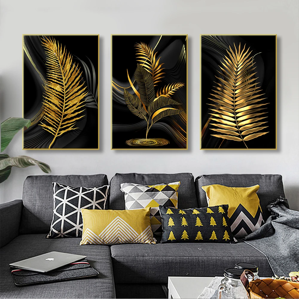3pcs-Golden-Leaf-Posters-and-Prints-Abstract-Light-Luxury-Canvas ...