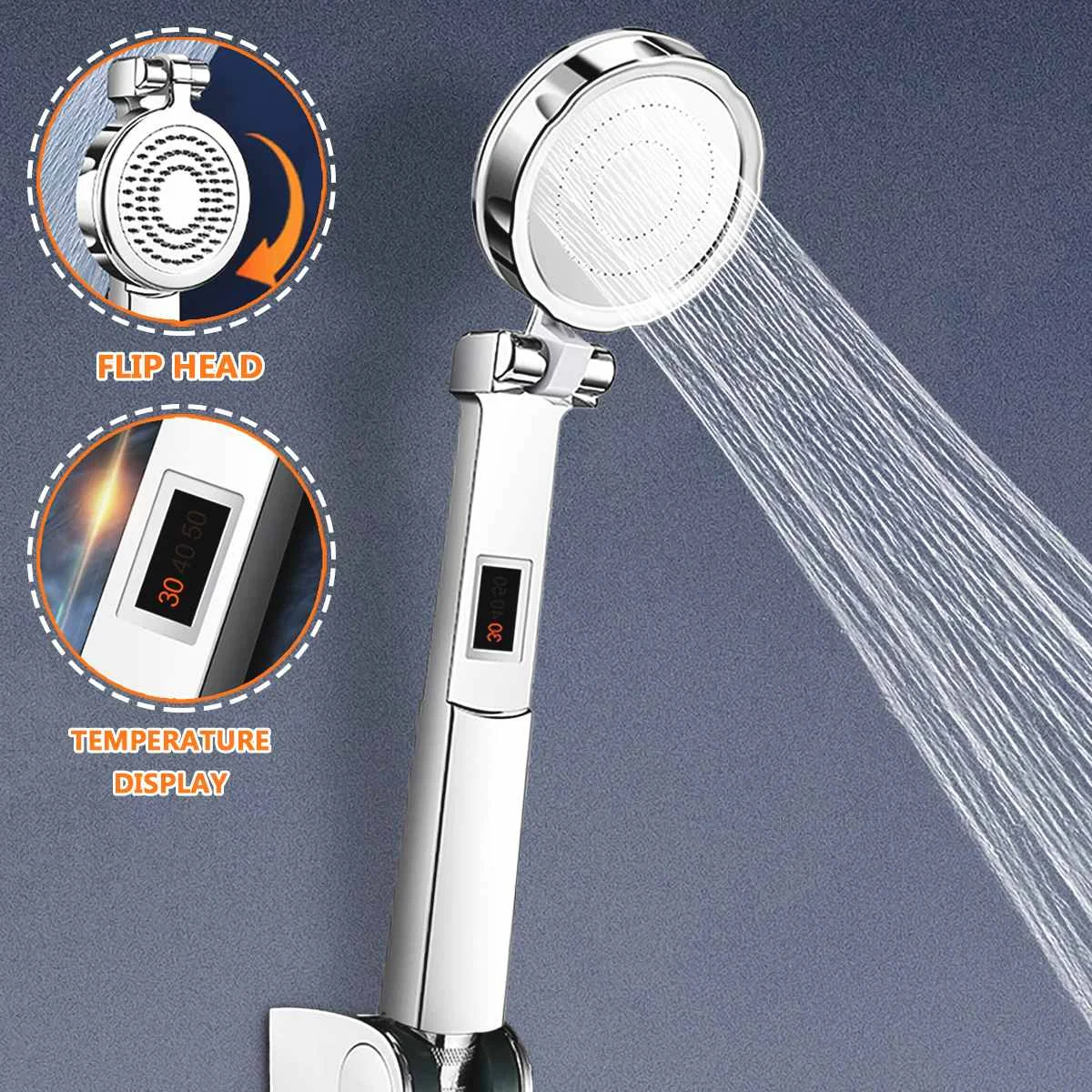 Digital Shower Head LCD Temperature Display High Pressure Shower Nozzle ...