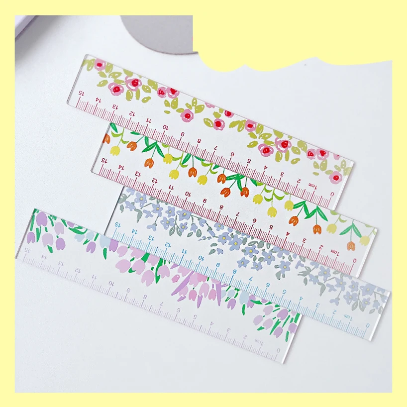 15cm-Flowers-Ruler-Kawaii-Stationery-Transparent-DIY-Drawing-Tools ...