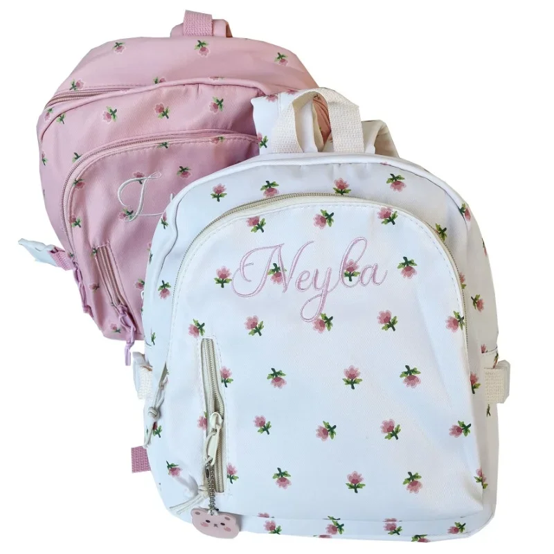 Custom-Embroidered-Personalised-Cute-Bag-Floral-Printed-Kawaii-Backpack ...