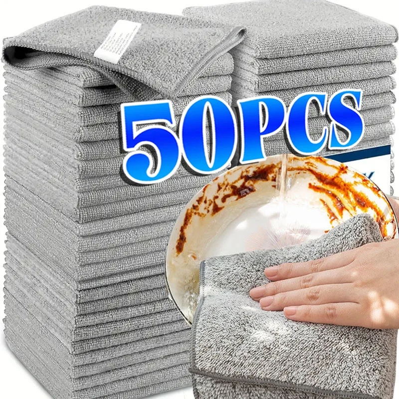 1-100PCS-Gray-Bamboo-Charcoal-Thickened-Super-Absorbent-Dishcloth-Anti ...