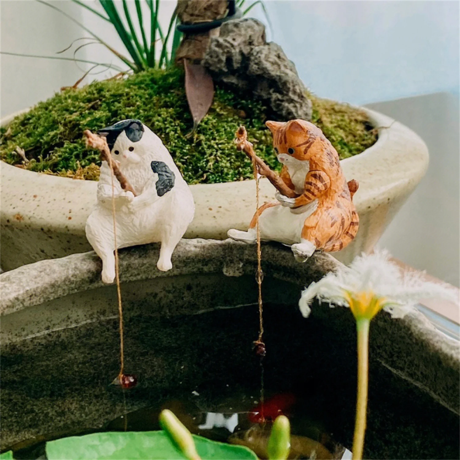 Miniature-Resin-Fishing-Cat-Ornaments-Aquarium-Ornament-Cartoon-kitten ...