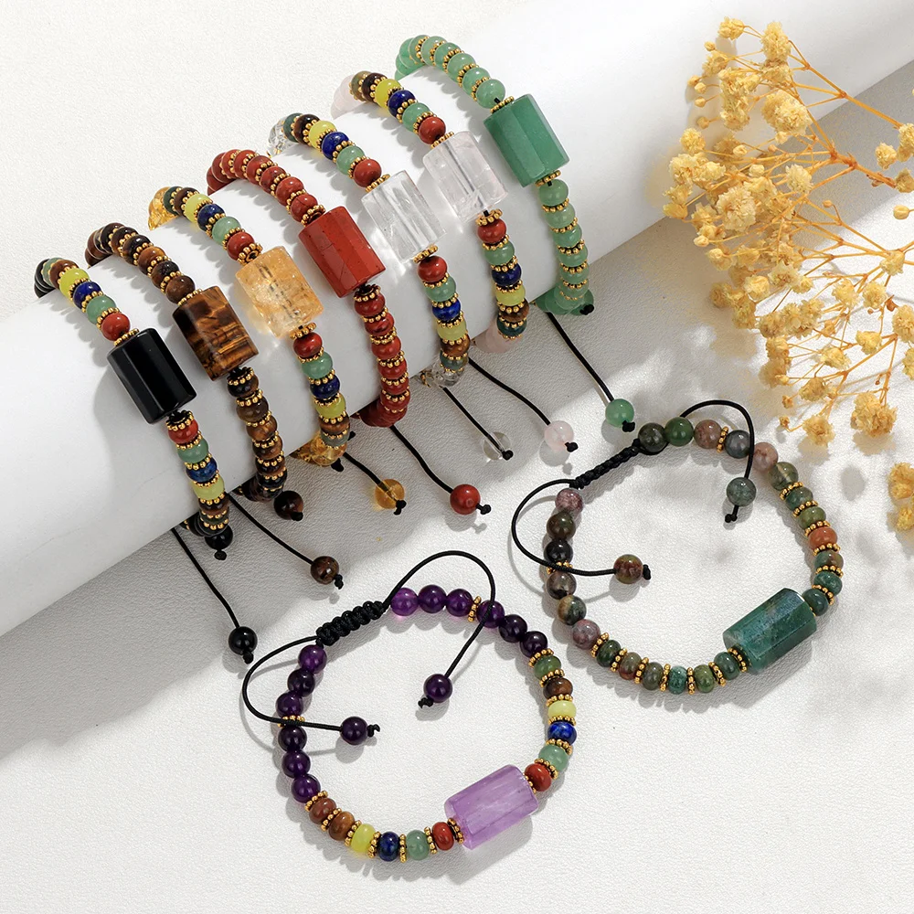 Natural-Stone-Cylinder-Charm-Bracelet-For-Women-Men-Crystal-Quartz ...