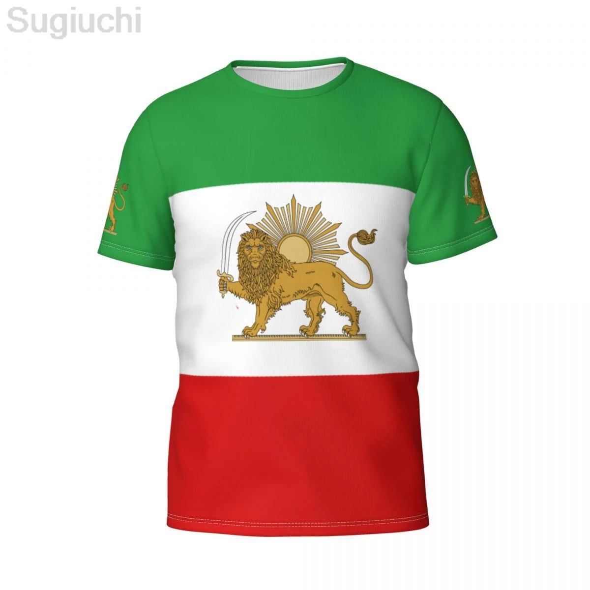 İran aslan ve güneş bayrağı amblem 3D baskılı T Shirt erkek kadın yaz ...