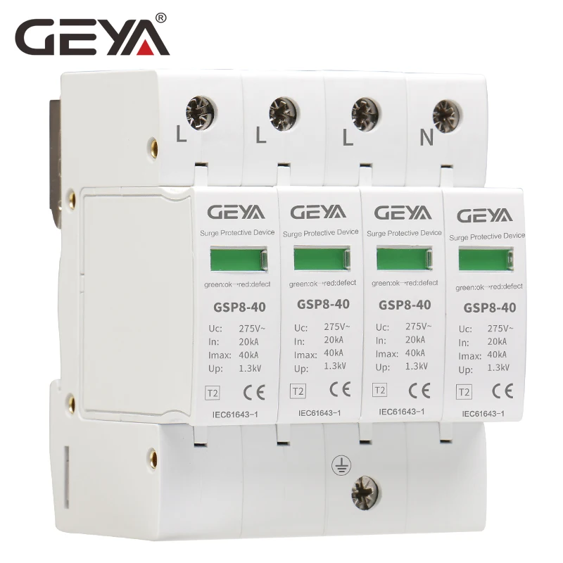 Geya 3P N Ac Spd Din Rain 4 Pólusú Ac275V 400V 440V 20Ka-40Ka Surge Protector – FIXO.hu