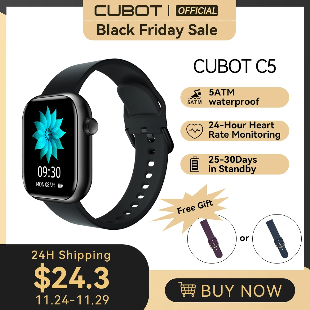 Cubot C5 5atm Waterproof Smartwatch Heart Rate Calorie Monitor Touch ...
