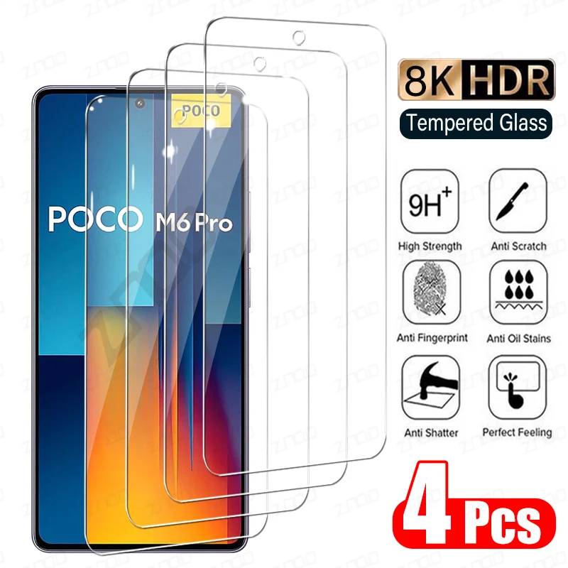 4Pcs Tempered Glass For Xiaomi Poco M6 M7 Pro M6Pro M7Pro M5s Screen ...
