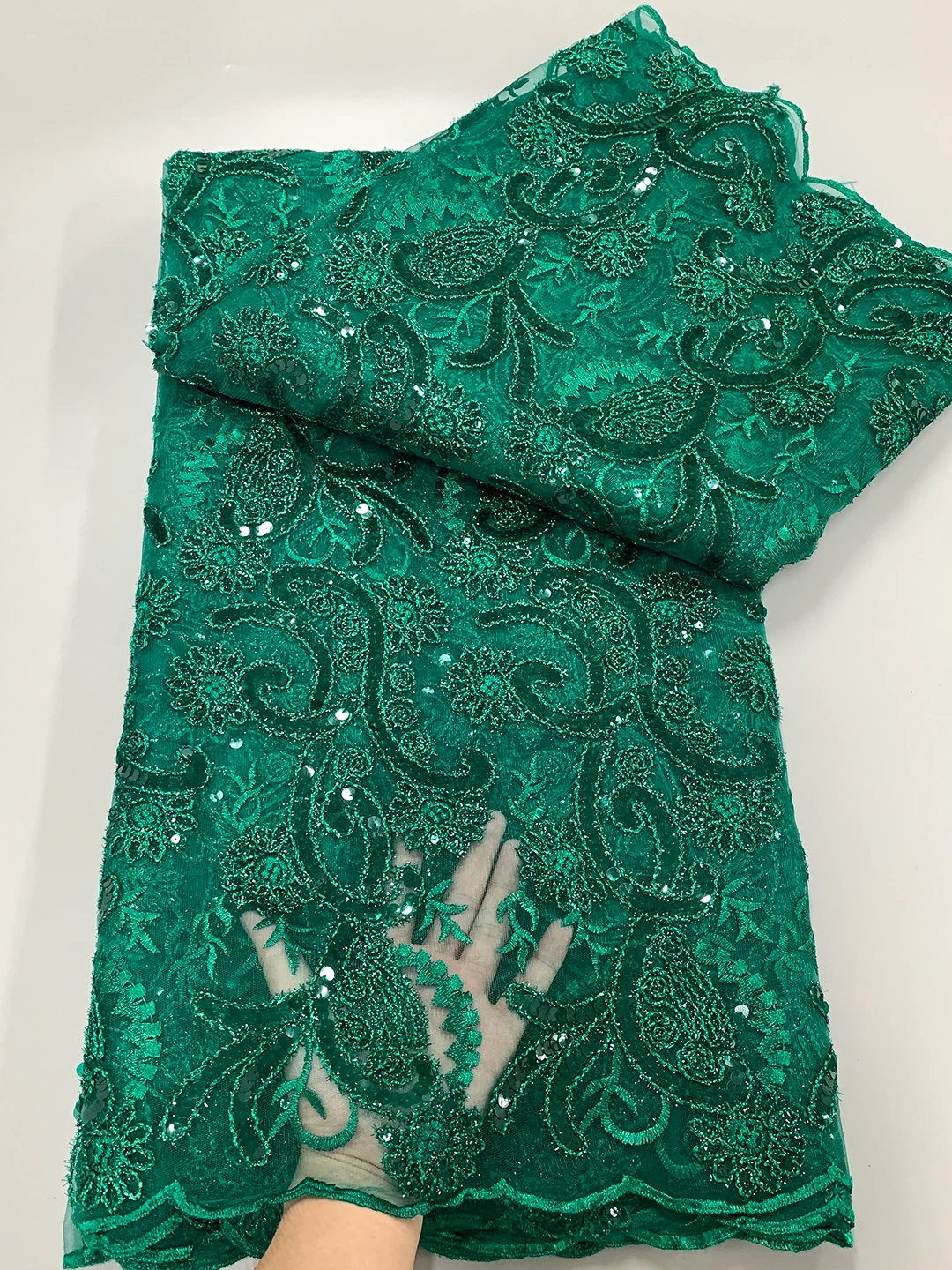 Green-African-Guipure-Cord-Lace-Fabric-2024-High-Quality-French-Sequins ...