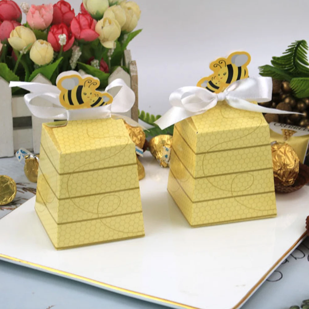 50pcs-Yellow-Bee-European-Candy-Boxes-Style-Favors-Gift-Box-with-White ...