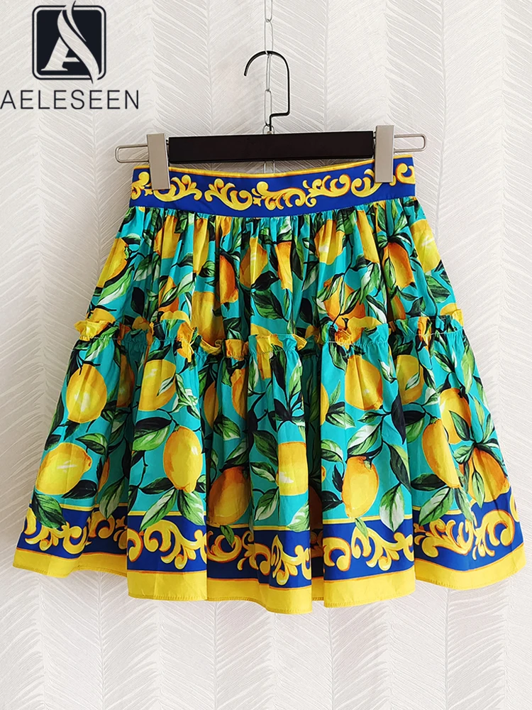 Lemon Print Skirt Women | Skirts Lemons Cotton | Skirt Runway Fashion ...