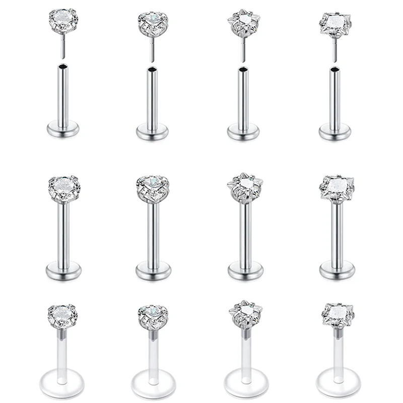1PCS-16G-Lip-StudsHeart-Shape-CZ-Crystal-Labret-Piercing-Jewelry ...
