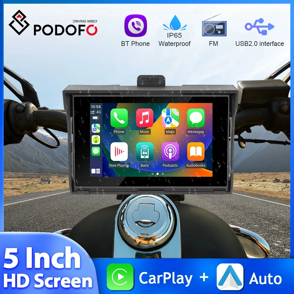 Podofo-5-Motorcycle-Carplay-Portable-Motorcycle-Monitor-Wireless ...