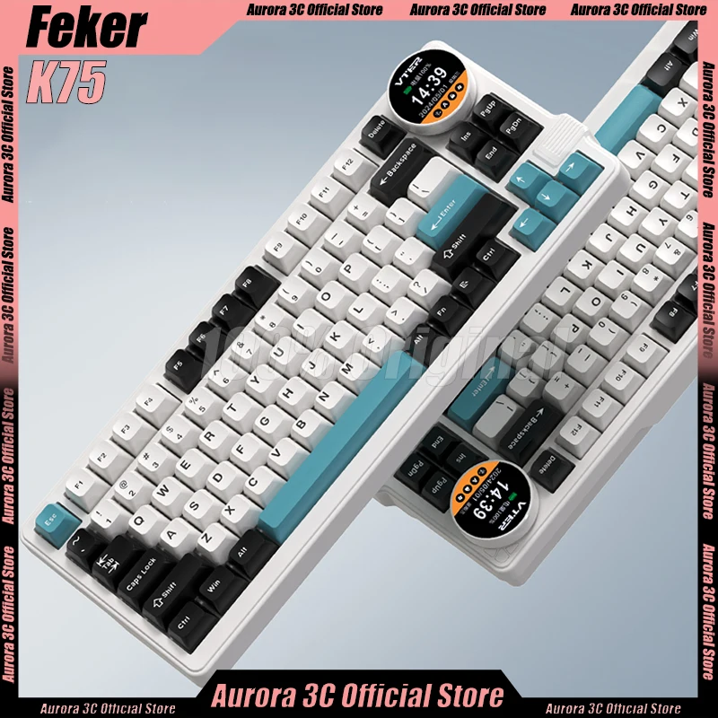Feker-K75-Gaming-Mechanical-Keyboard-With-Knob-3mode-2-4G-Bluetooth-Wireless-Keyboard-83keys-RGB ...