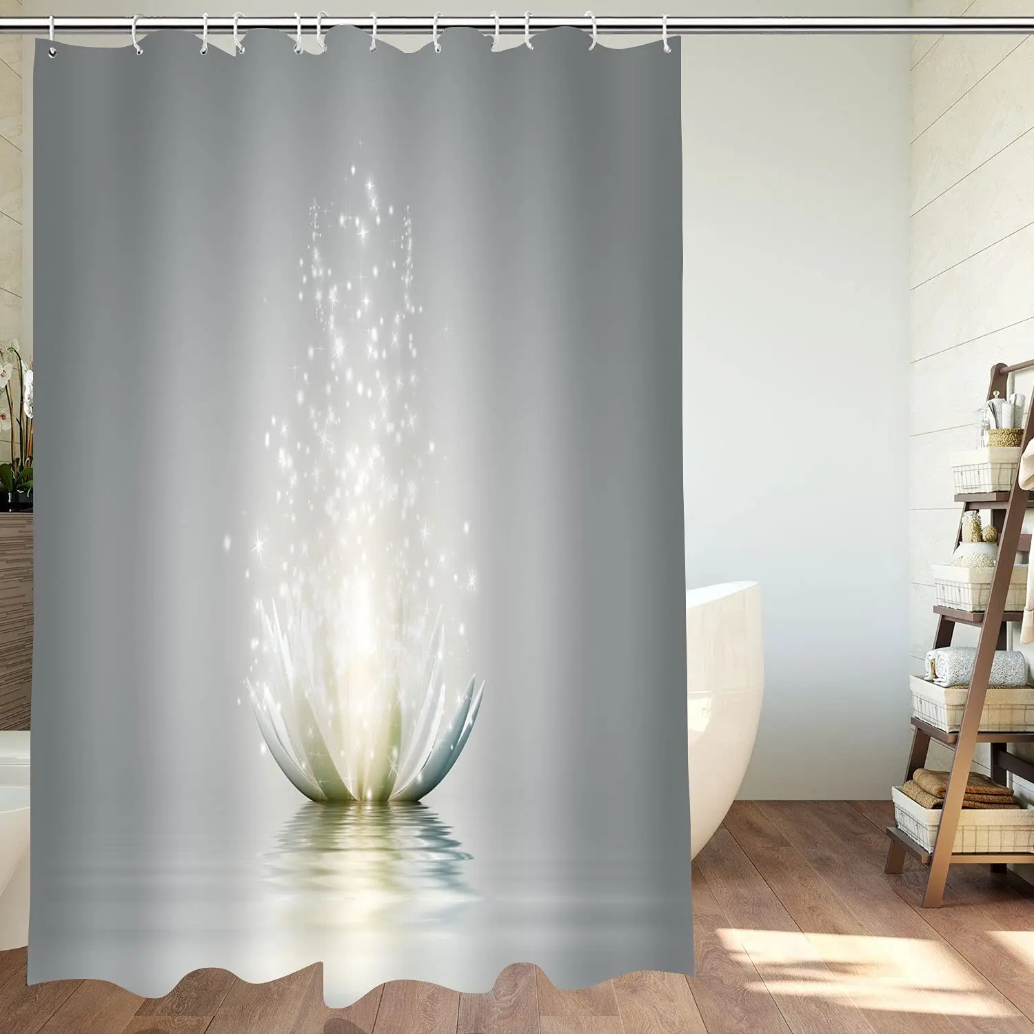 White-Lotus-Shower-Curtain-Zen-Meditation-Spa-Decoration-Gray-Gradient ...