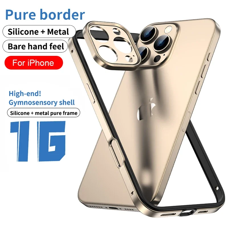 Camera Protection + Hybrid Silicone Frame Aluminum Metal Phone Case For ...
