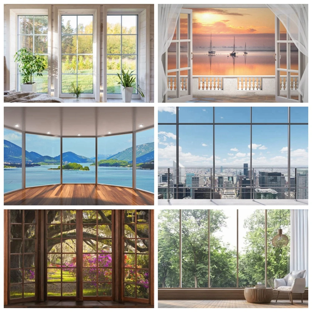 Window-Scenery-Spring-Flower-Scene-Backdrop-Summer-Seaside-Sea-Ocean ...