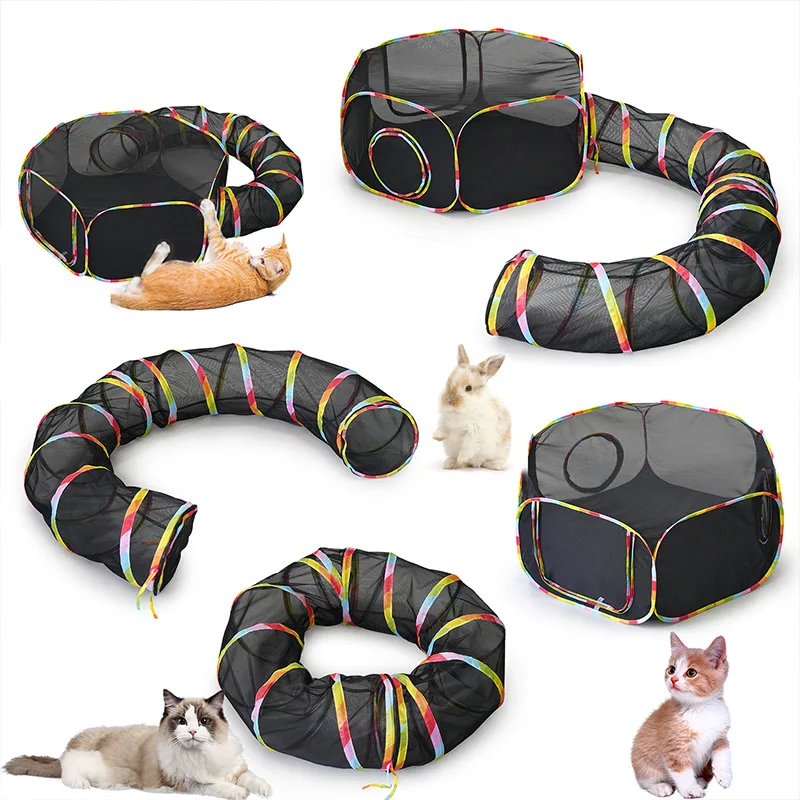 Cat-Rainbow-Tunnel-Collapsible-Portable-Cat-Tent-Interactive-Play-Toy ...