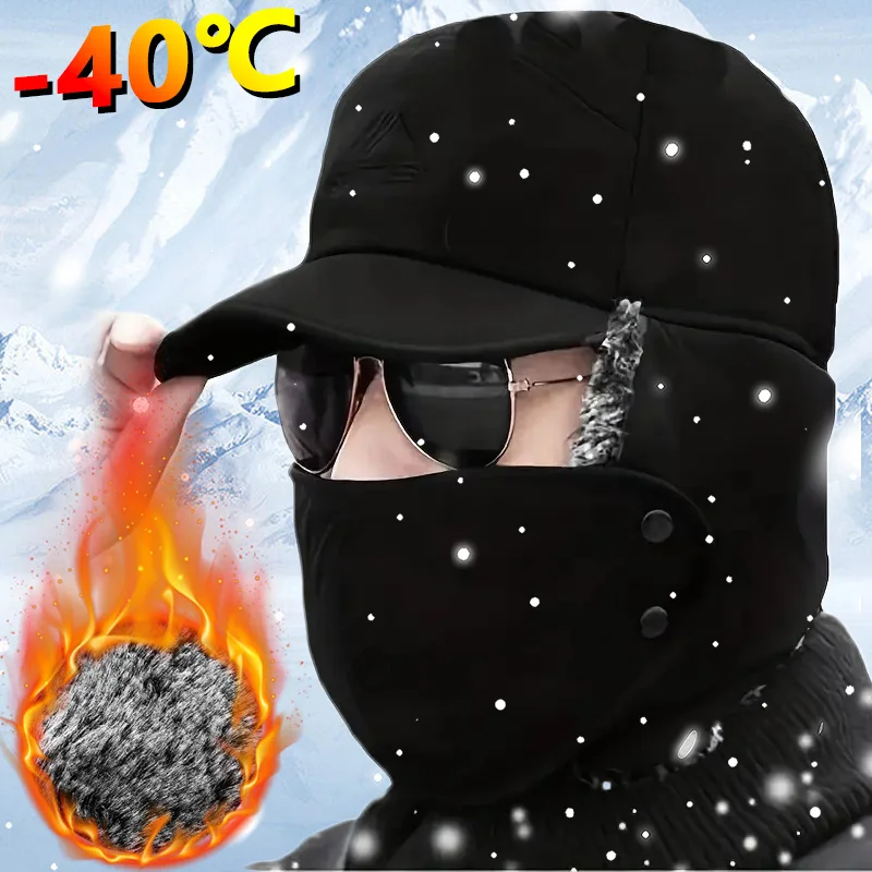 Winter-Warm-Thicken-Faux-Fur-Bomber-Hat-Men-dad-s-Earflap-Cap-mask-Ski ...