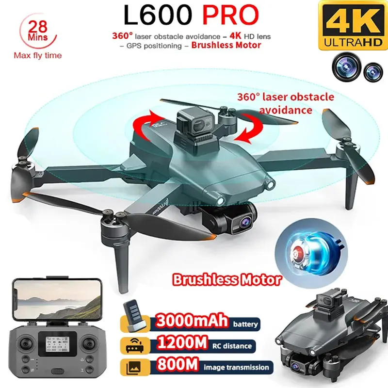 Dron L600 Pro con GPS 4k, cuadricóptero plegable con cámara Dual HD profesional, evitación de ...
