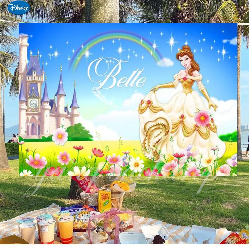 Customized-Princess-Belle-Backdrop-Cainbow-Castle-Girls-Birthday-Party ...