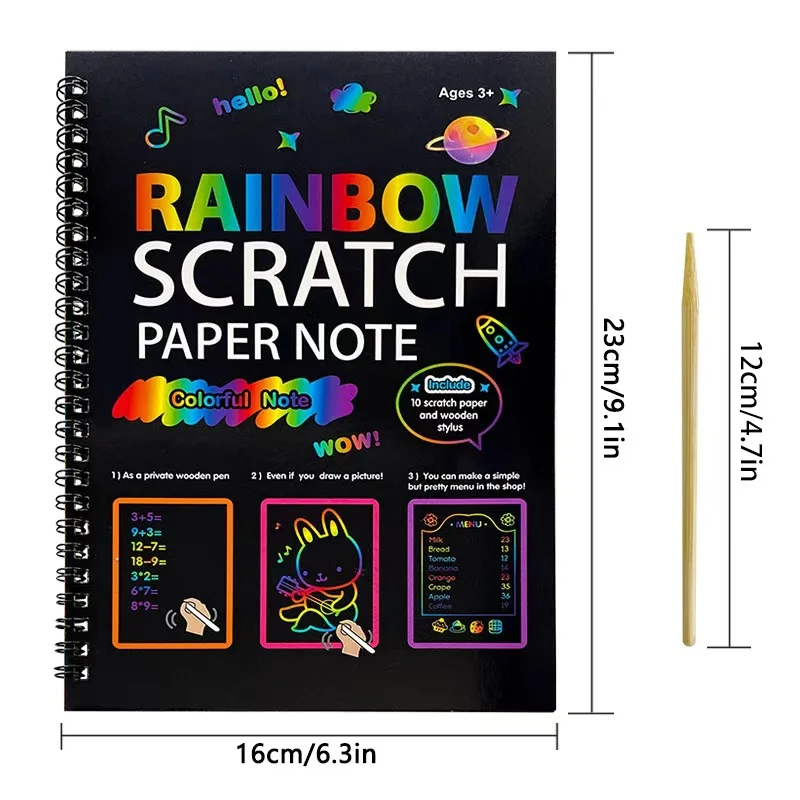 Rainbow scratch paper notepad for children’s art book, black DIY ...