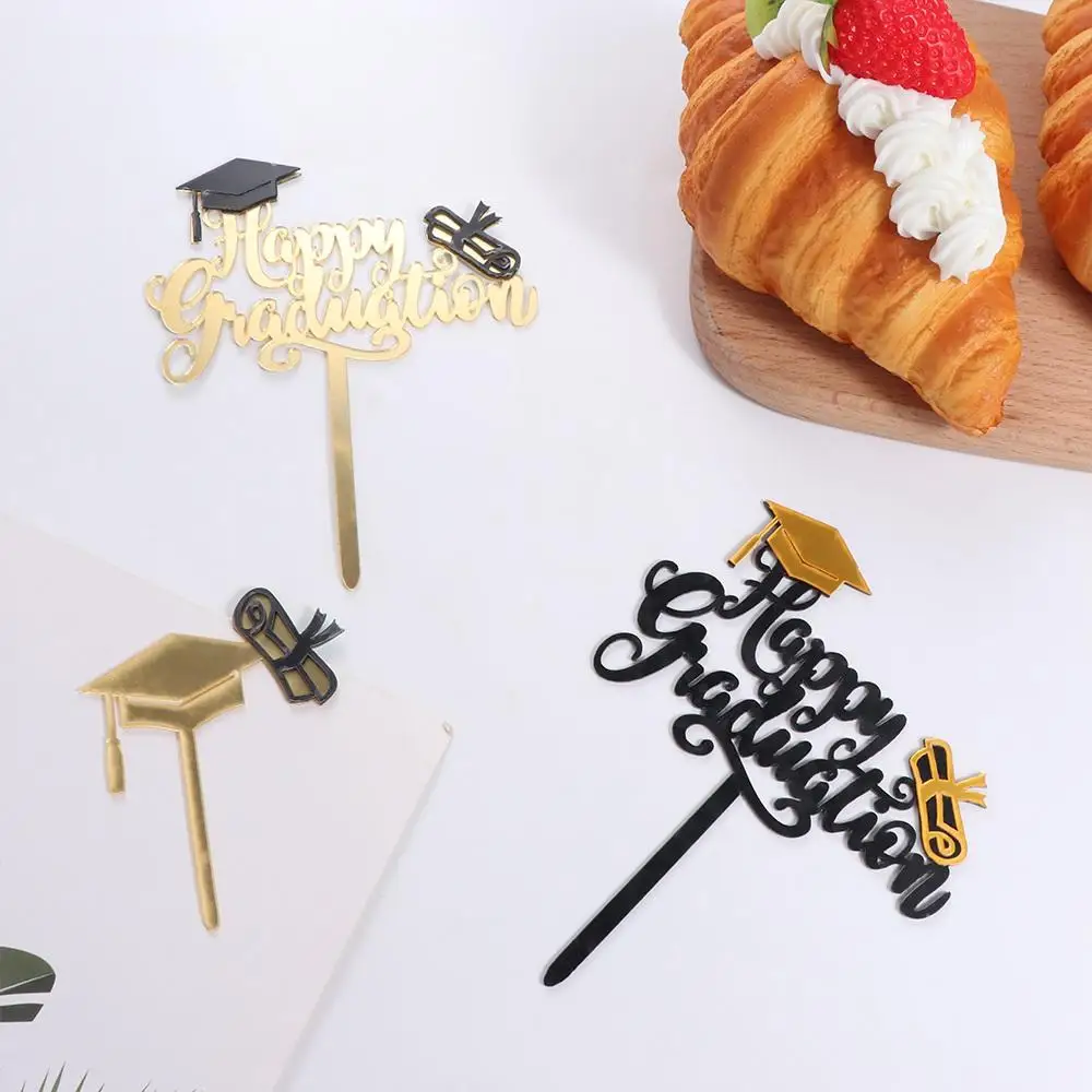 Acrylic-Happy-Graduation-Cap-Cake-Toppers-Black-Gold-DIY-Congrats-Cake ...