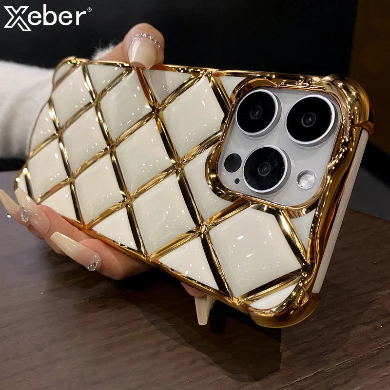 Luxury-Plating-Diamond-Lattice-Grid-Shockproof-Phone-Case-for-iPhone-14 ...