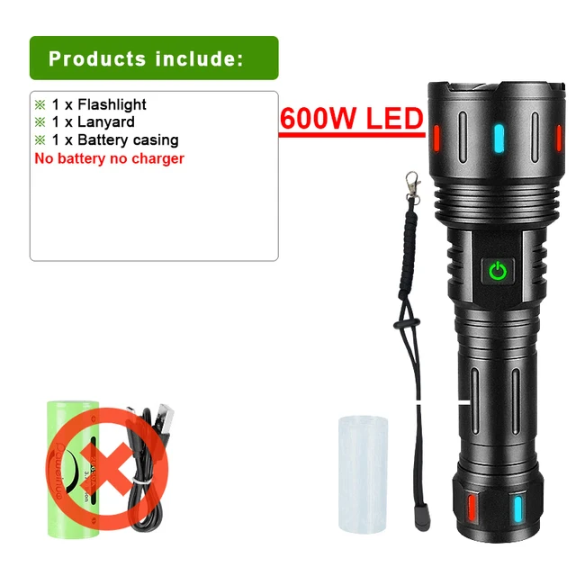 Ultra Powerful Led Flashlight 18650 Tactical Torch Type C Rechargeable ...