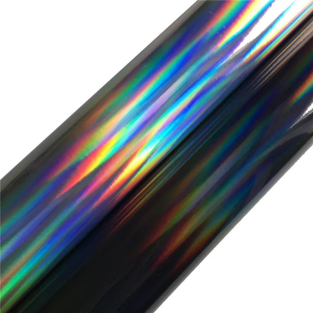 Black Silver Holographic Rainbow Chrome Vinyl Wrap Film Decal Bubble ...