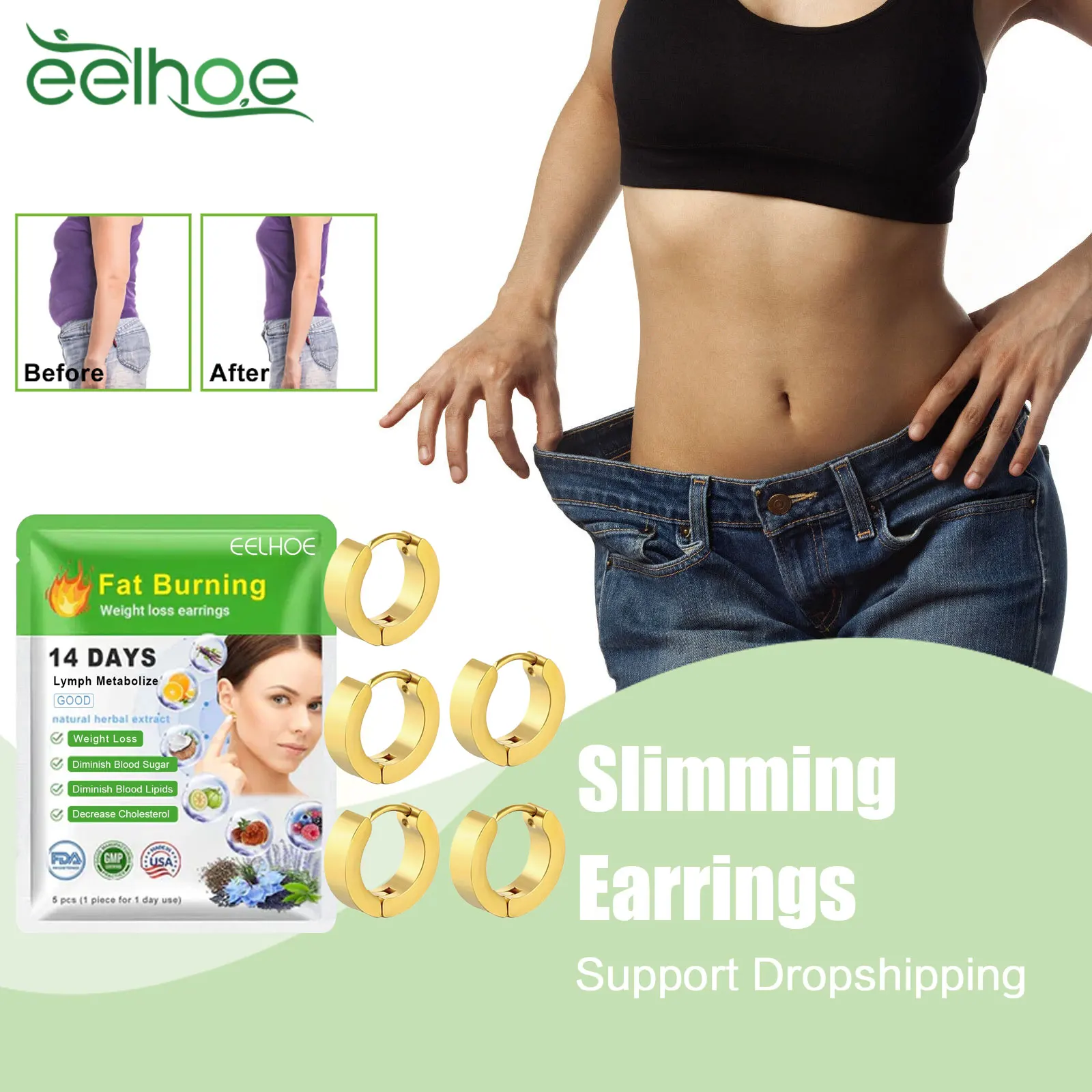 Acupressure-Slimming-Earring-Thin-Waist-Fat-Burner-Body-Firm-Weight ...