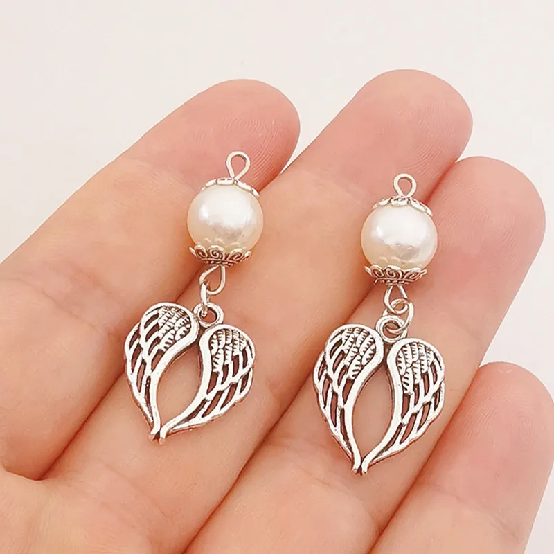 10pcs 43*17mm Fashion Acrylic Pearl Angel Wings Charms Pendant For ...
