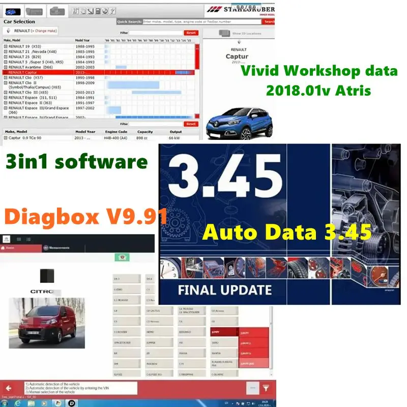 2025 NEW Auto Data 3.45 + Diagbox V9.91 + Vivid Workshop Data Atris ...