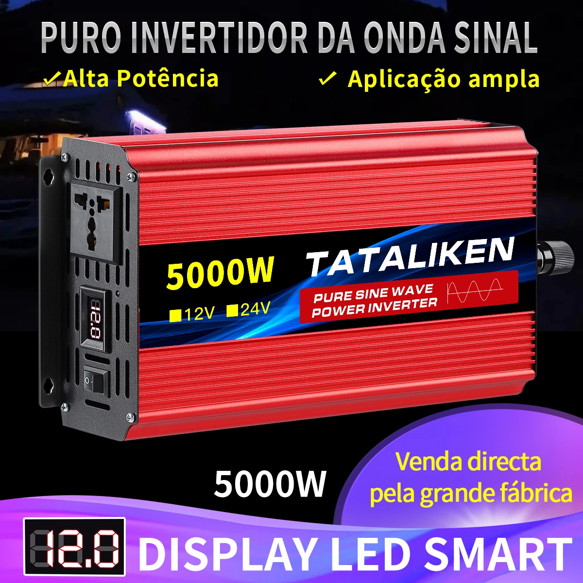 Inversor DC12V/24V Para AC 220V Tensão 50/60HZ Power Solar Transformer ...
