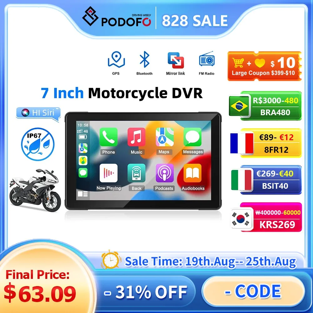 Podofo-Motorcycle-Carplay-7inch-Car-Monitor-Motor-Monitor-Carplay ...