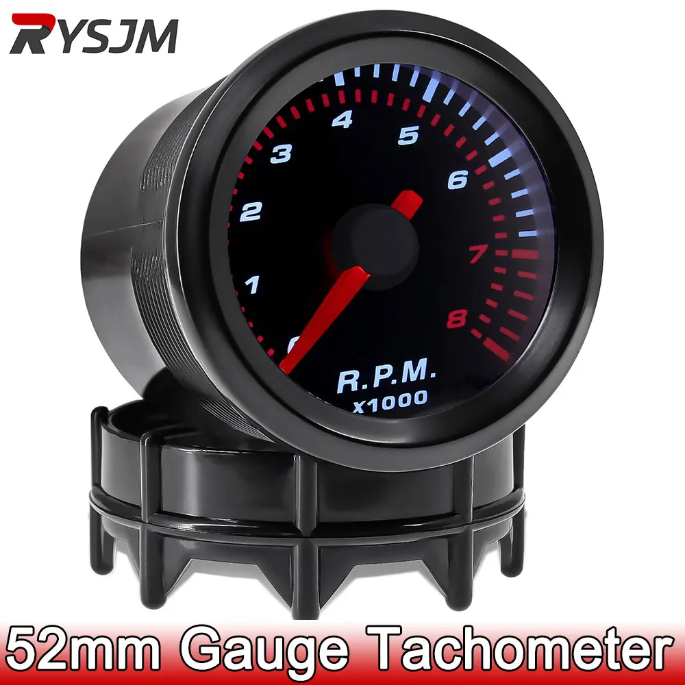 52mm Gauge Car Meter Tachometer RPM Gauge 0-8000RPM Smoke Lens Analog ...