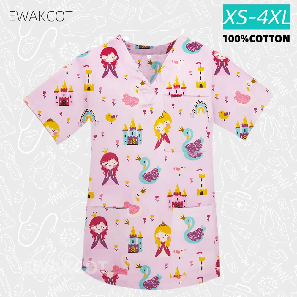 New-nurse-Scrub-Uniforms-girl-Printed-pure-cotton-Pet-shop-spa-beauty ...