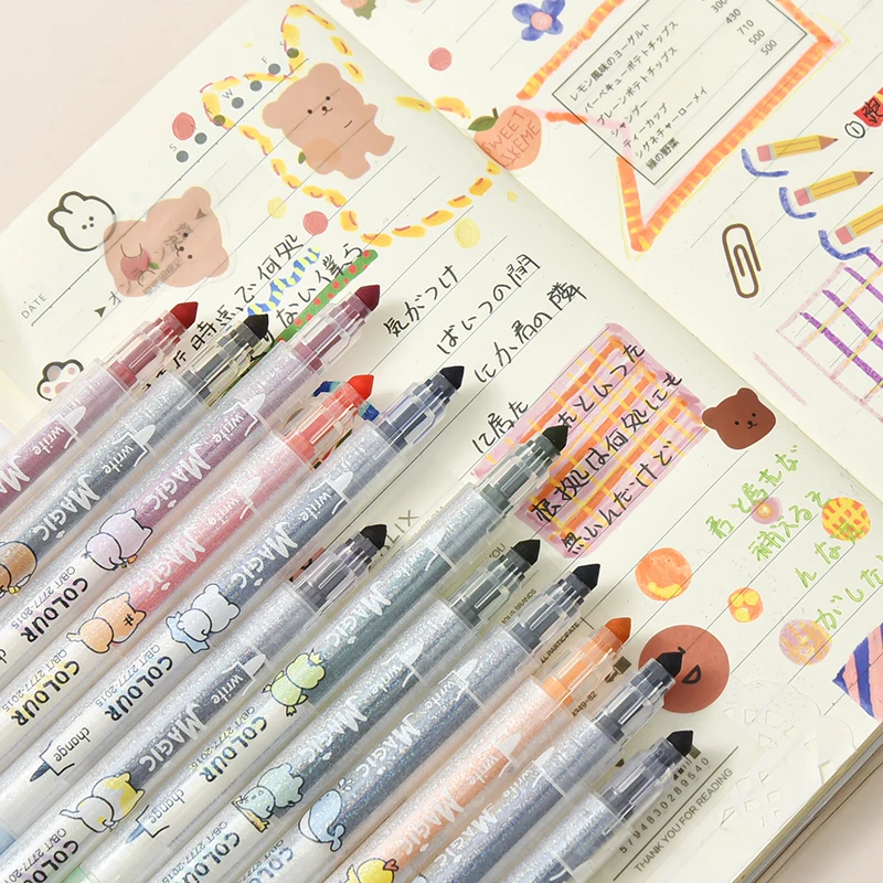12pcs-Dual-Tip-Magic-Color-Changing-Highlighter-Pen-Set-Color ...