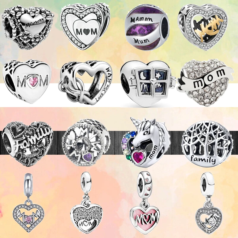 New I Love Mom Family Classic Charm Beads Fit Original Pandora Charms ...