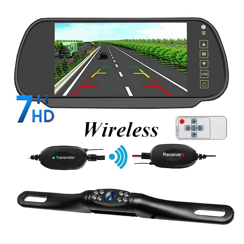 7-Rear-View-Monitor-Mirror-Wireless-Reverse-Backup-Camera-Kit-For-Car ...