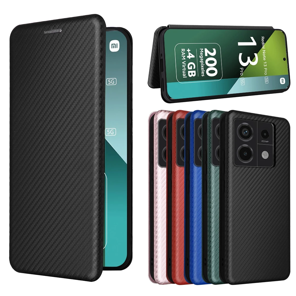 Carbon-fiber-leather-Flip-Case-For-Xiaomi-Redmi-Note-13-Pro-Plus ...