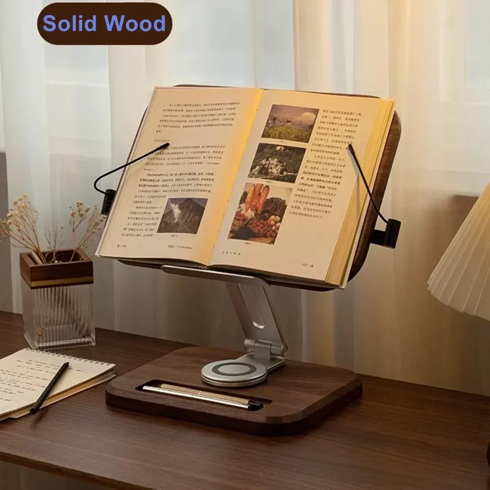 360-Rotating-Lifting-Black-Walnut-Aluminum-Alloy-Reading-Bookshelf ...