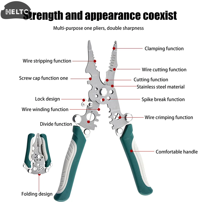 1Pcs Multifunctional Foldable Wire Stripper Crimper Cable Cutter Pliers ...