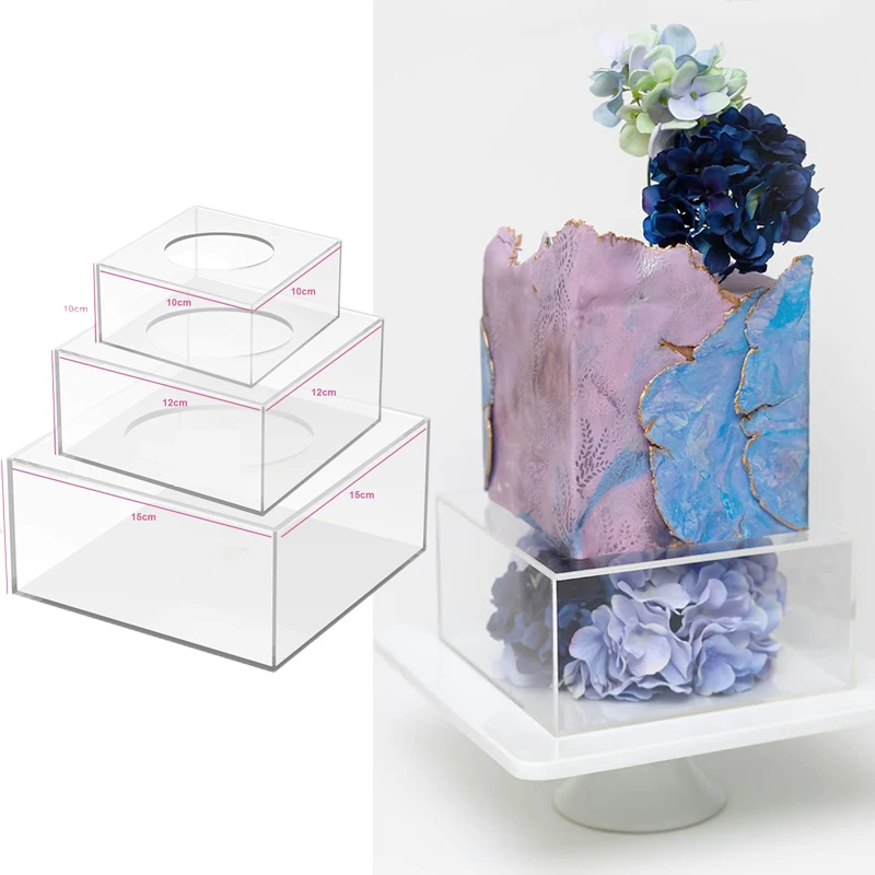 Square-Transparent-Acrylic-Cake-Display-Board-Refillable-Cake-Trays ...