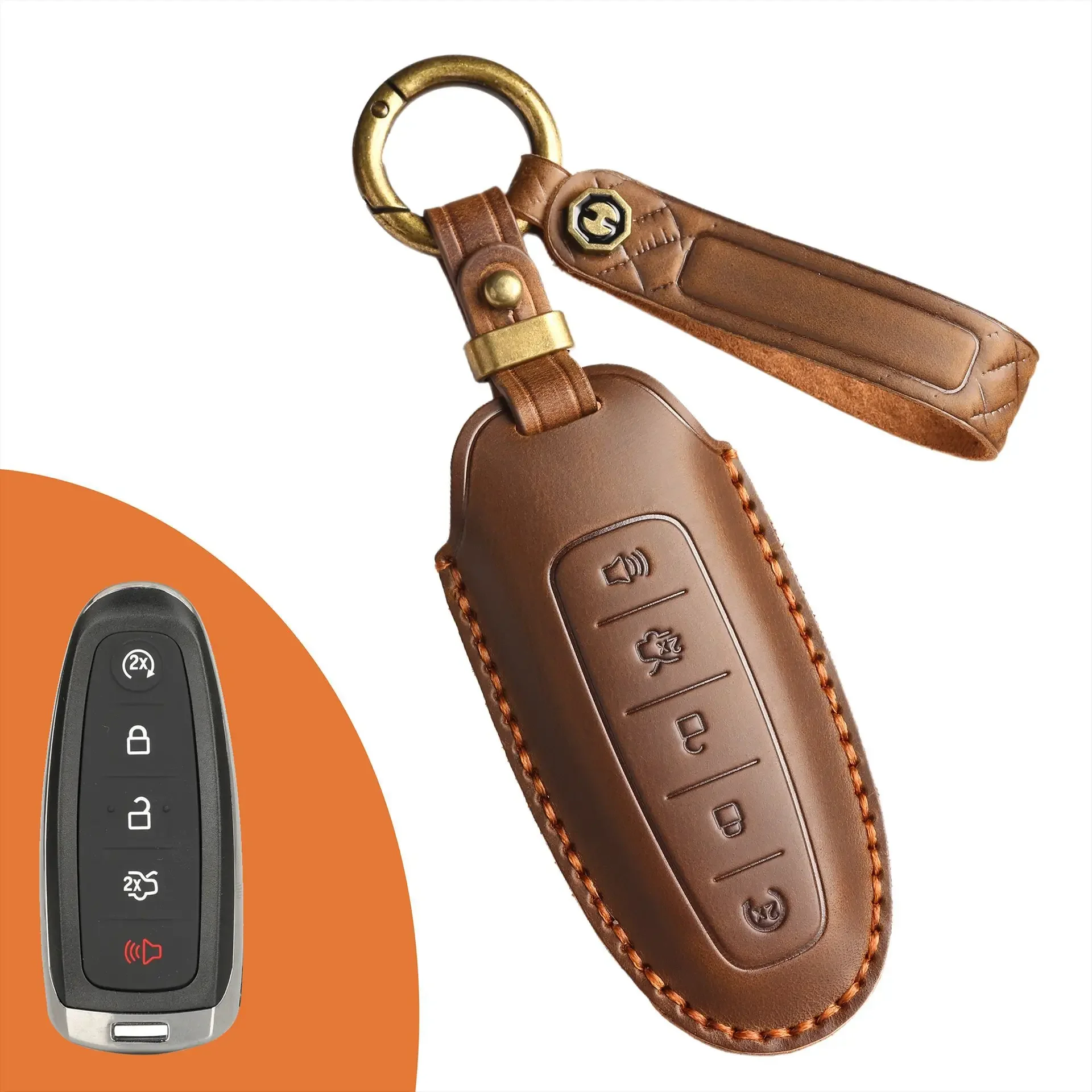 New-Leather-Car-Key-Case-Cover-Fob-Accessories-for-Lincoln-Aviator ...