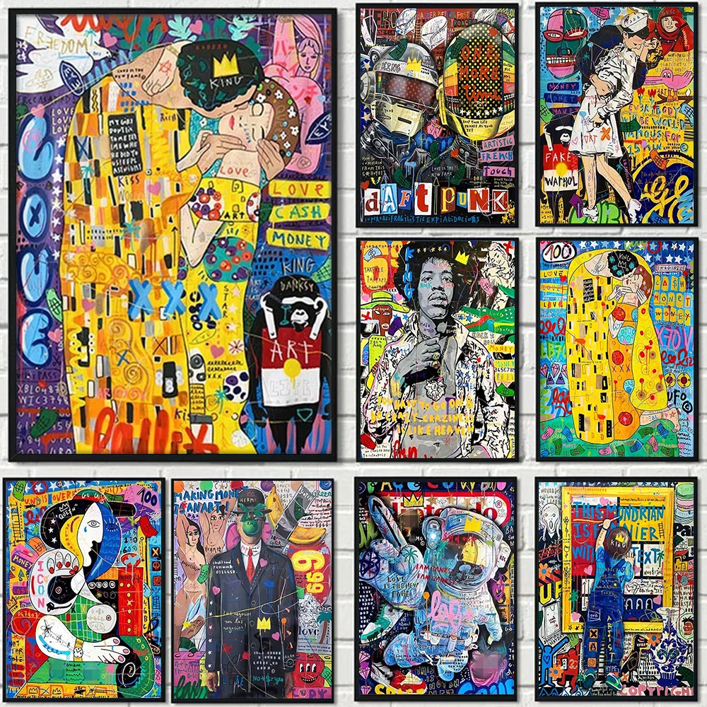 Famous-Banksy-Gustav-Klimt-Kiss-Canvas-Painting-Wall-Art-Street-Pop ...